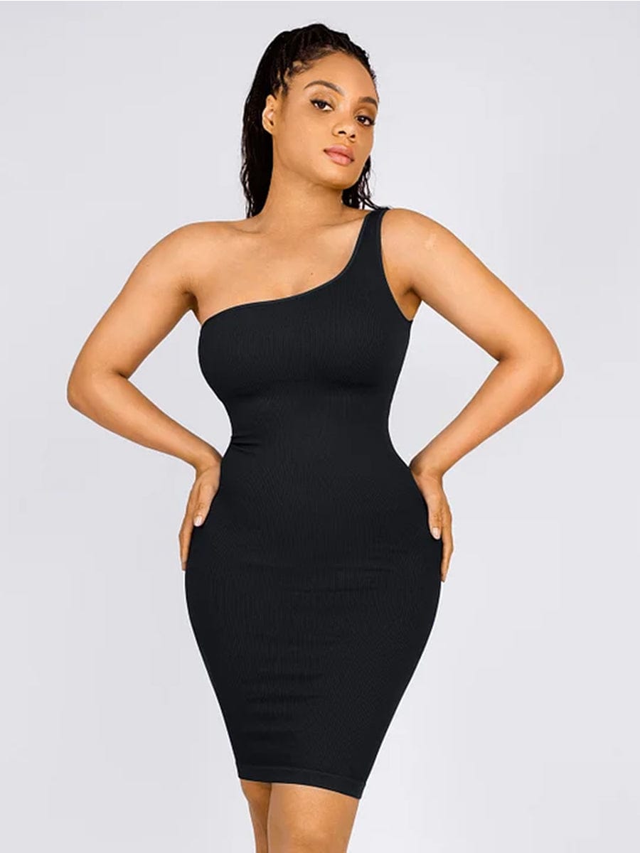 Wholesale One-shoulder Slanted Neck Waist Trimming Shaper Dress | Waistdear